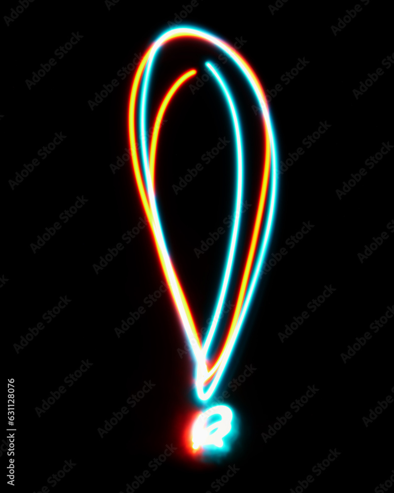 Exclamation mark made from neon sign. The blue red light image, long ...