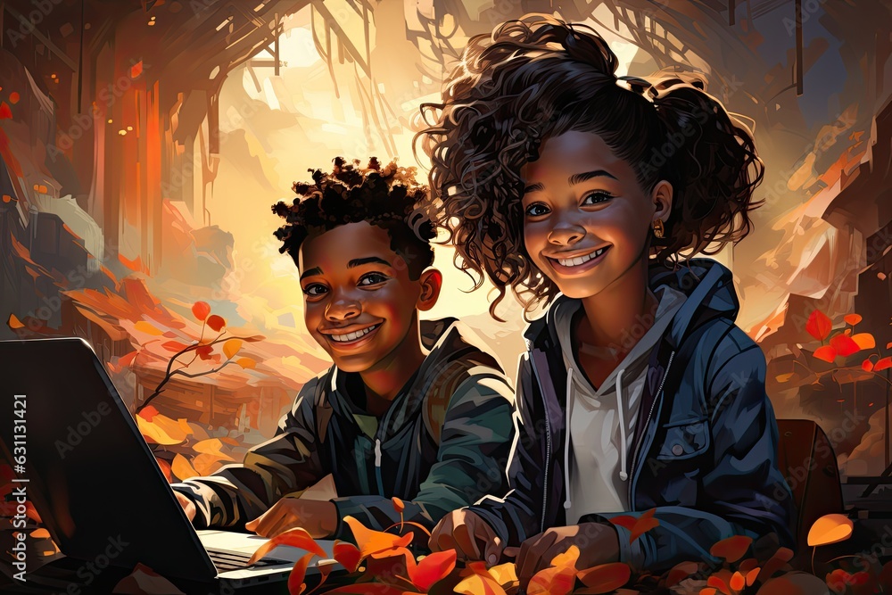 The illustration depicts teenagers having fun and chatting, radiating ...