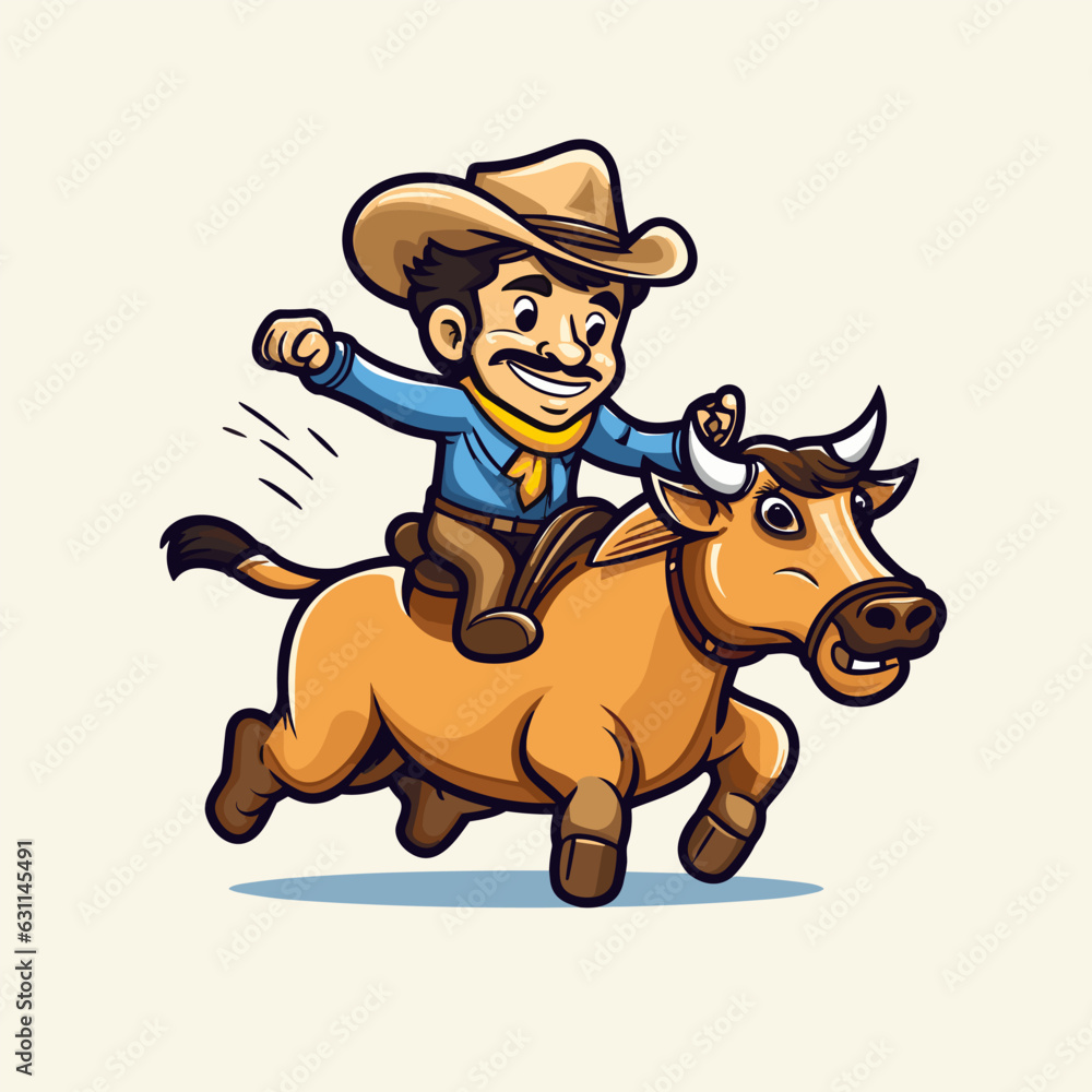 Cowboy riding a bull. Rodeo. Cowboy riding a bull hand-drawn comic ...