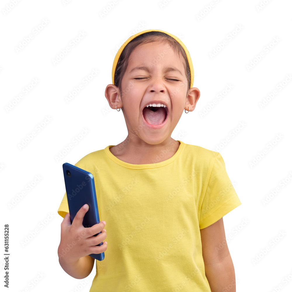Phone, upset and frustrated scream of a child with bad connection and ...