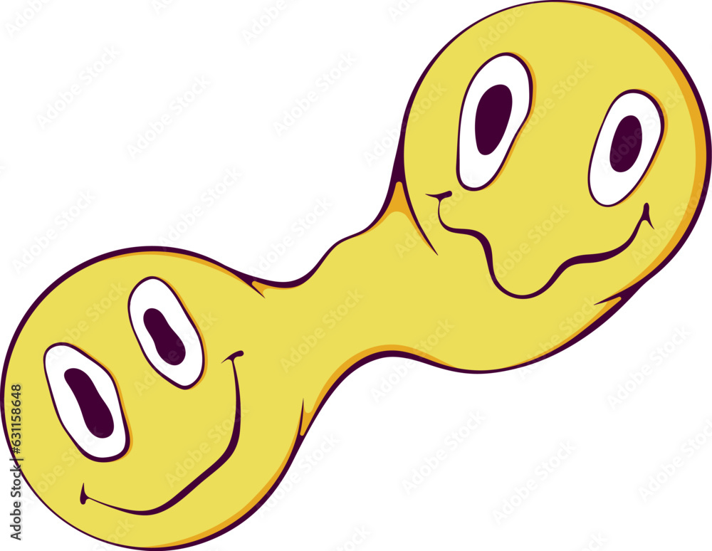 Psychedelic funny surreal double smiley face. Hippie retro groovy ...