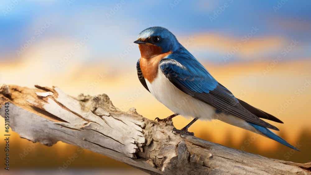 Barn swallow, the national bird of Austria and Estonia. Colourful bird ...