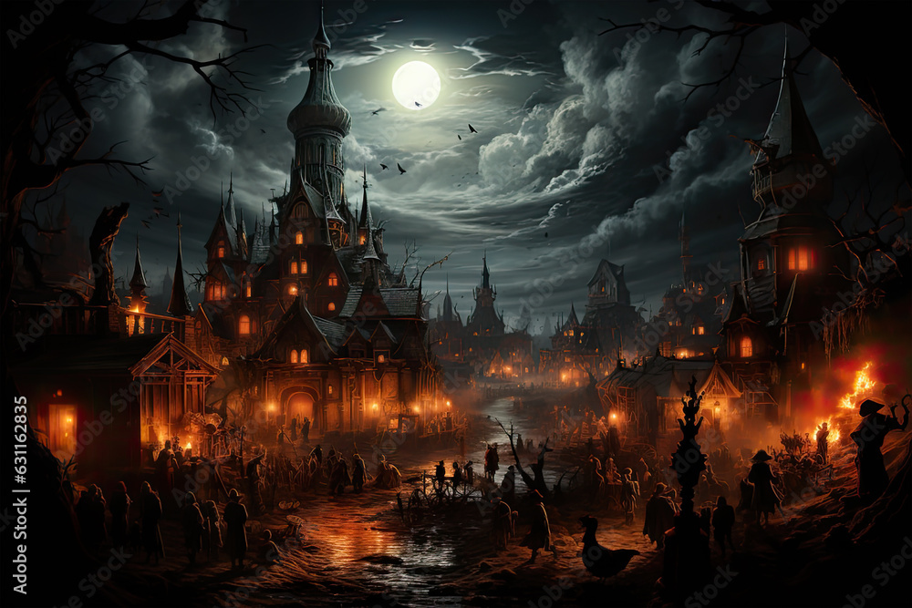 A Halloween sublimation in a haunted carnival at twilight, the last ...
