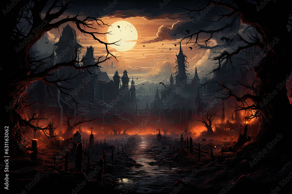 A Halloween sublimation with a macabre masquerade ball in an opulent ...