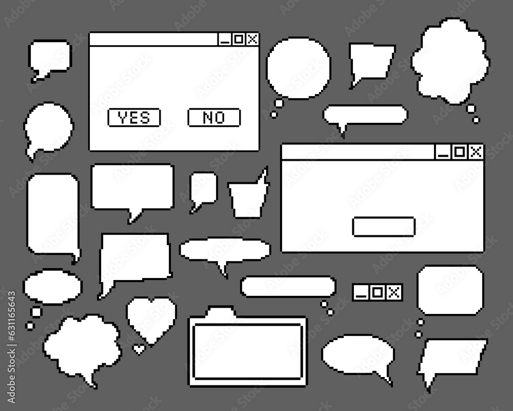 Vector pixel dialogue boxes set isolated on white background ...
