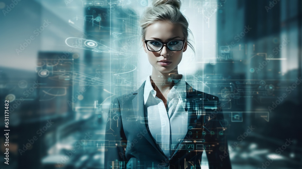 business innovation data technology business woman engineer communicate ...