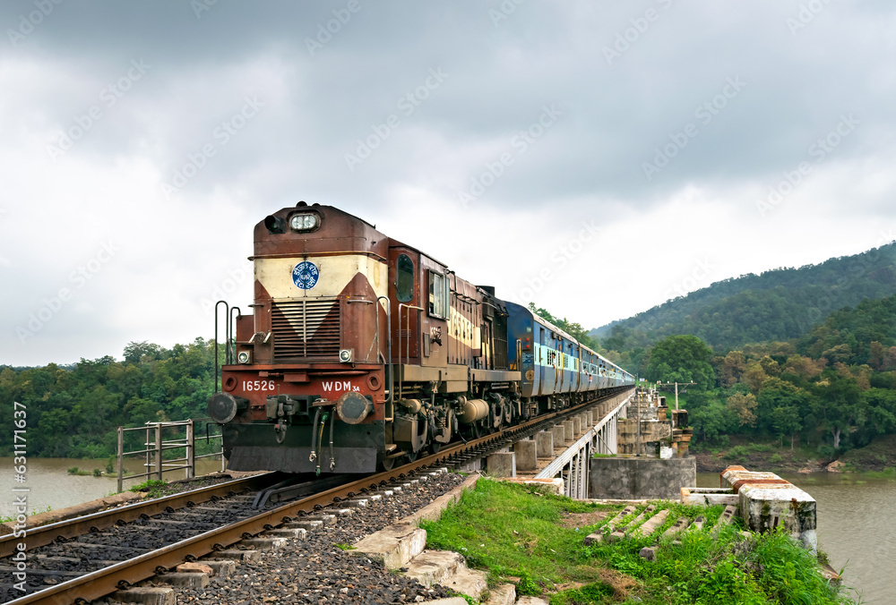 Bagra Tawa, Madhya Pradesh, India-June 1st, 2023: Express train passing ...