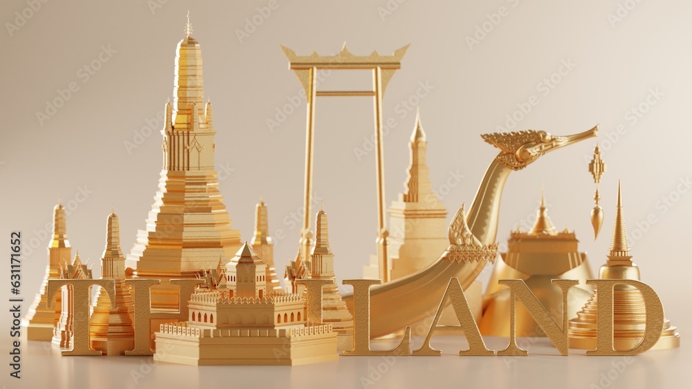 3d rendering illustration background the iconic of thailand travel ...