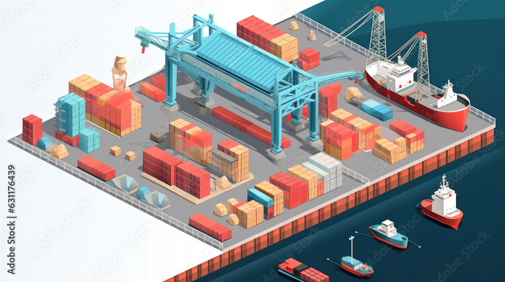 Warehouse port vector conceptual web banner. Isometric projection ...