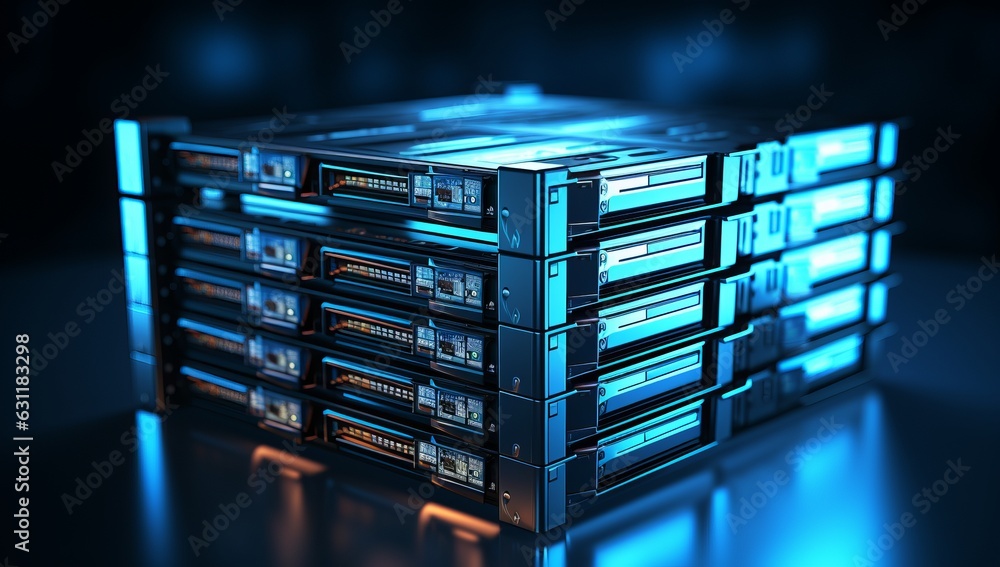 Photo of a stack of computer data storage servers on a table created ...