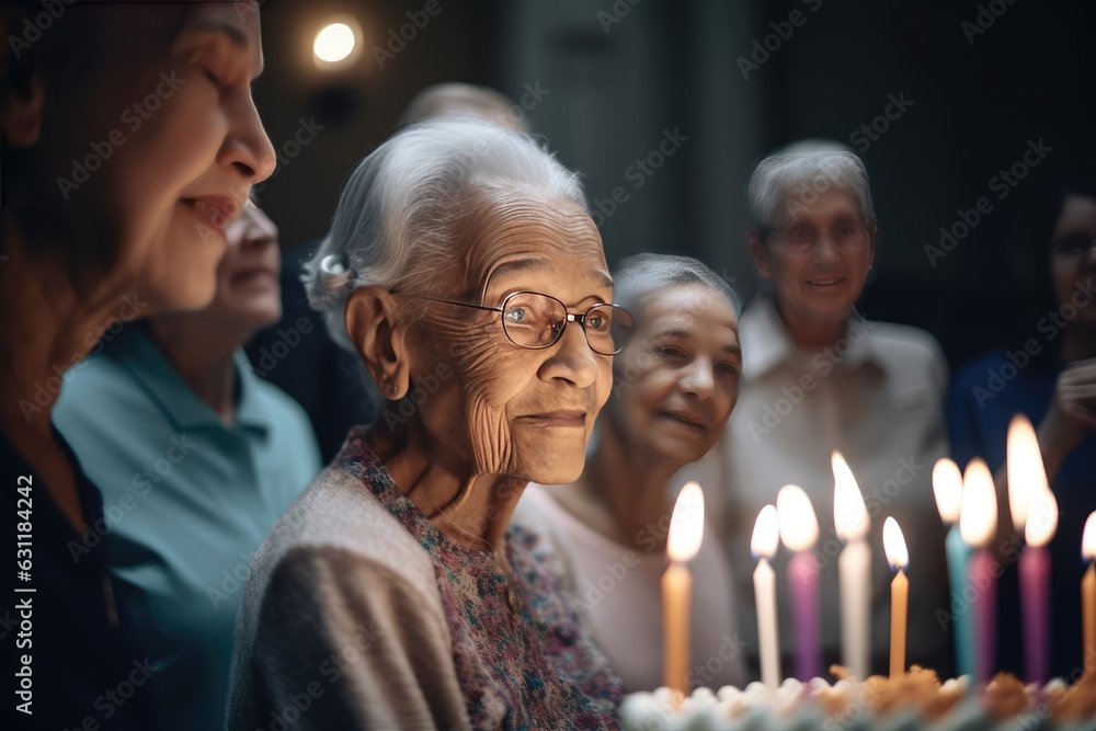 Seniors celebrating a birthday in a nursing home Stock Photo | Adobe Stock