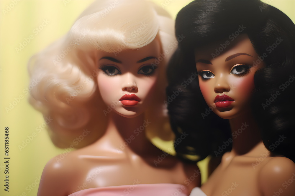 vintage blond and poc dolls in 60s or 70s style faded retro photo ...
