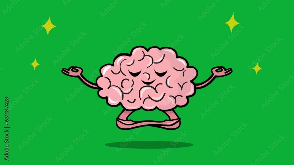 Happy Brain Doing Yoga. Brain animation isolated on green screen ...