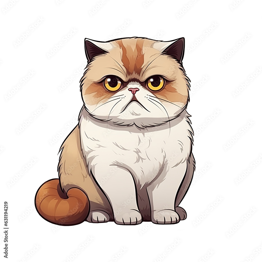 Cute chubby Exotic Shorthair cat cartoon style sitting isolated on ...