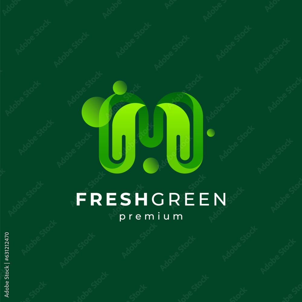 shiny and playful letter M with leaf and bubbles logo design Stock ...