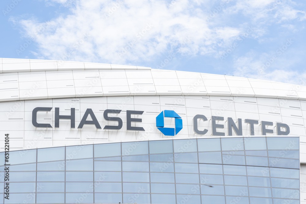 Chase Center sign on the building in San Francisco, California, June 6 ...