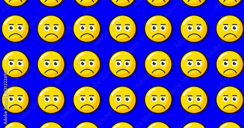 displeased disappointed emoji expression over blue background. Emoticon ...