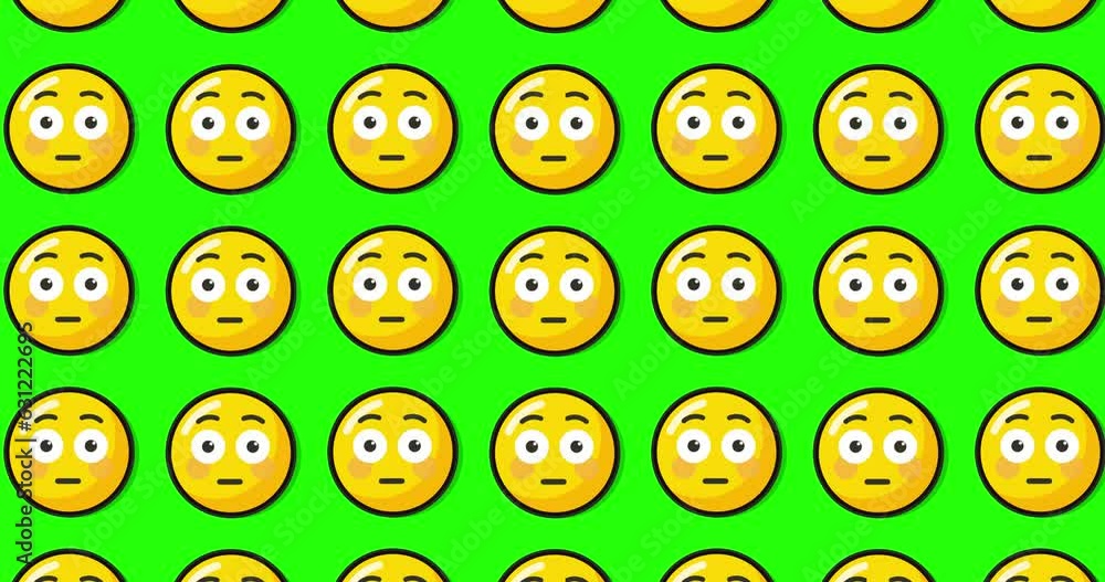 Flushed face shy emoji expression over Greenbackground. Emoticon sign ...