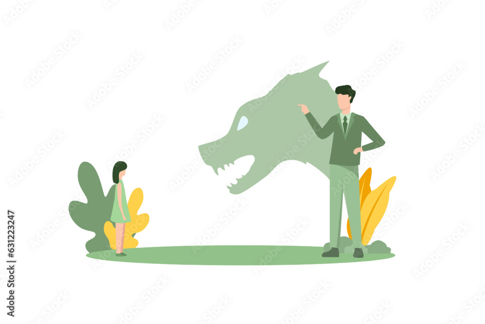 vector illustration of Child parent relationship, angry father shadow ...