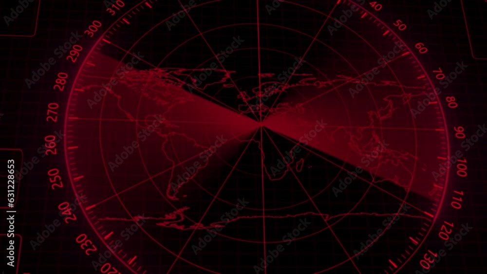 Red Radar screen animated, red color 3d world map radar HUD animation ...