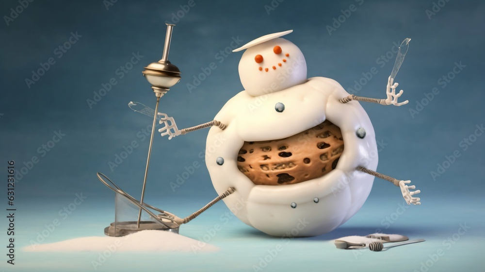 Surreal Snowman with Mismatched Body Parts and Unconventional ...