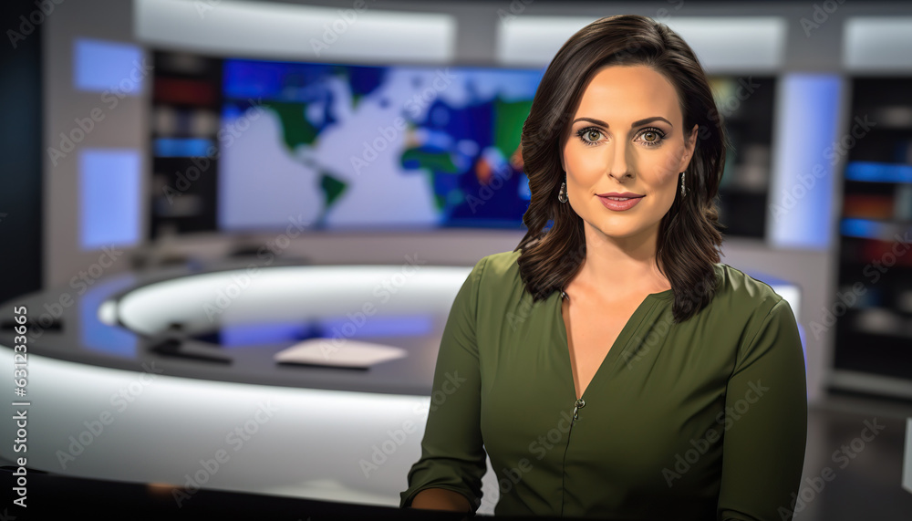 Beautiful caucasian female TV show news presenter, newsreader woman in ...