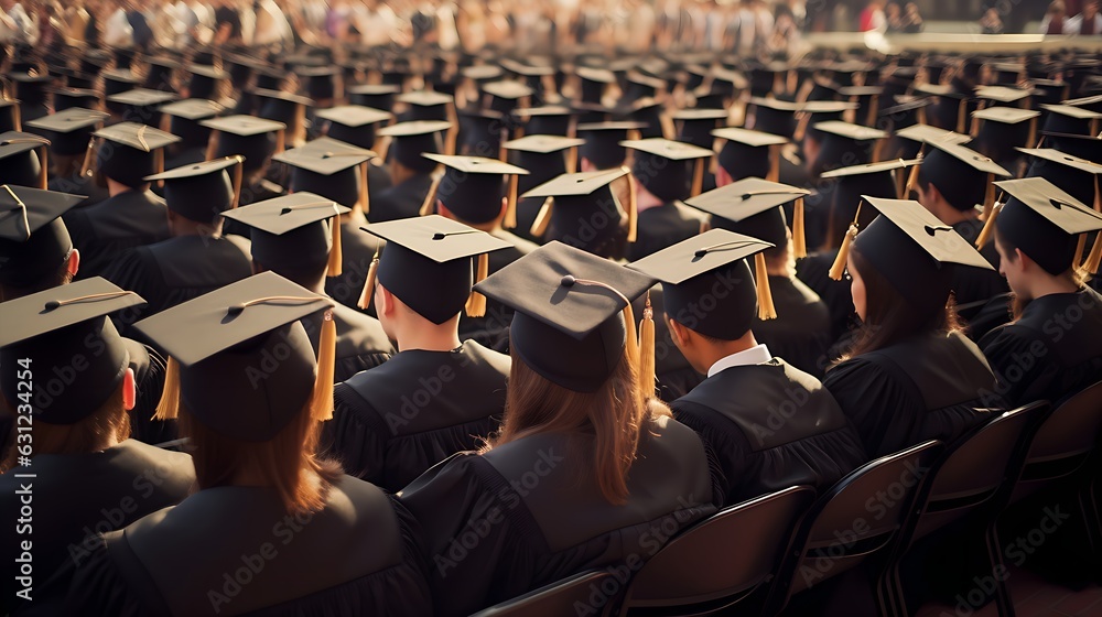 Back side view of student graduation of graduates during commencement ...