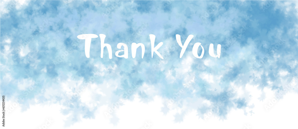 Vector text thank you in white color on the blue background hand-drawn ...