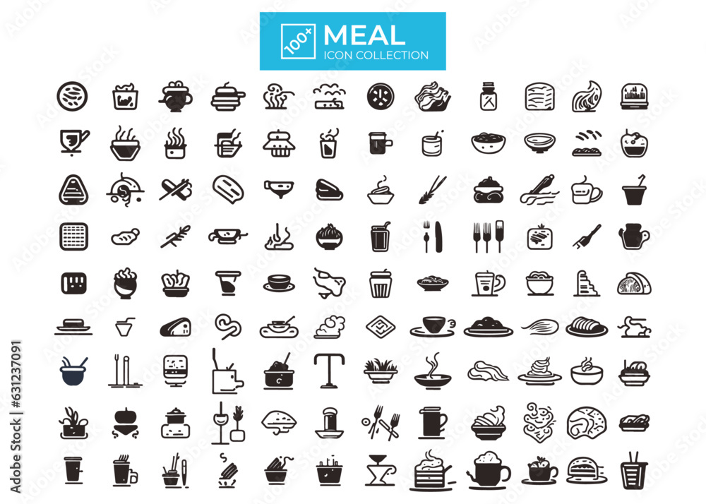 Meal icon set included food, restaurant, breakfast, lunch, dinner, and ...