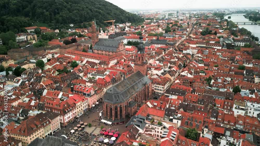 old town in germany Heidelberg, bridge view, old town, red brick river ...