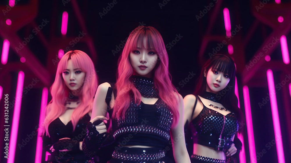 Female Korean K-pop idols with neon lit background, Kpop stars ...