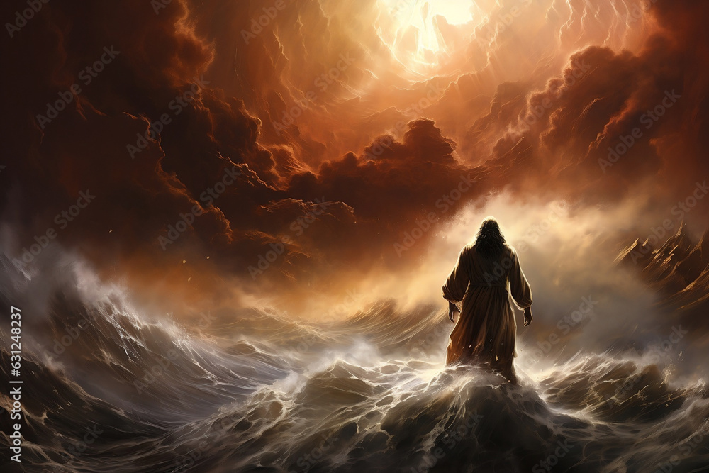 Magical moment as Moses opens the Red Sea in the Exodus, biblical scene ...