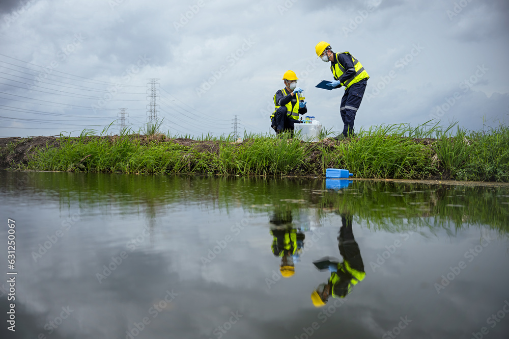 Environmental researchers investigate the condition of canal water for ...