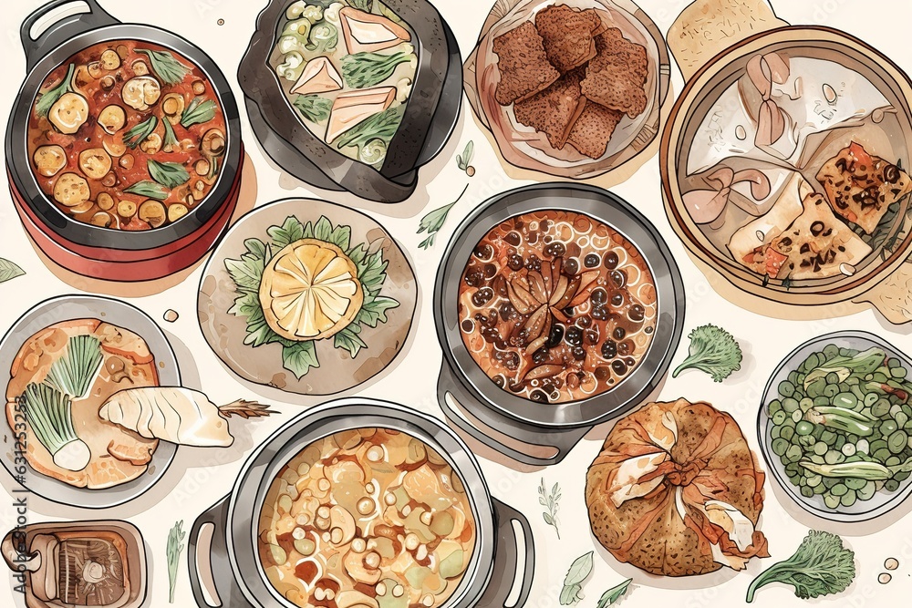 A tantalizing assortment of world flavors on one plate, featuring a ...