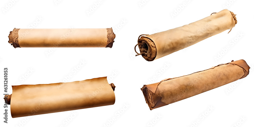 Vintage old parchment paper scroll full sheet set transparent ...