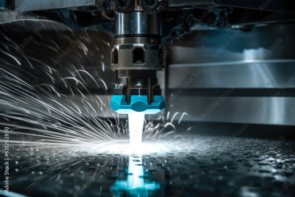 Cutting-Edge Technology: A futuristic close-up of a waterjet cutter ...