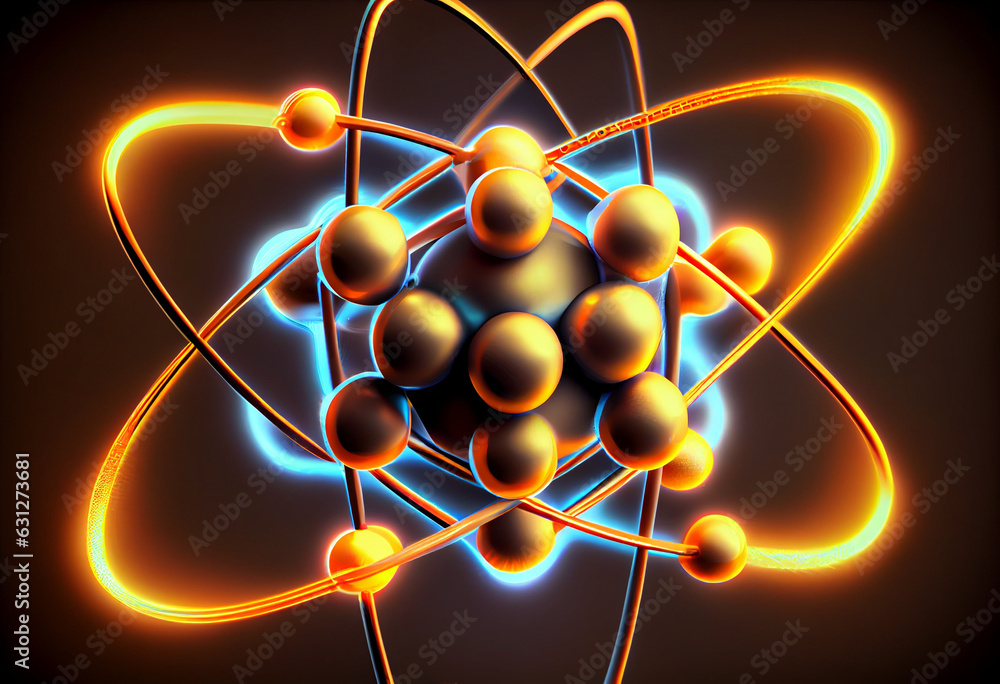Atomic structure. Nucleus with atoms, scientific model, isolated. AI ...