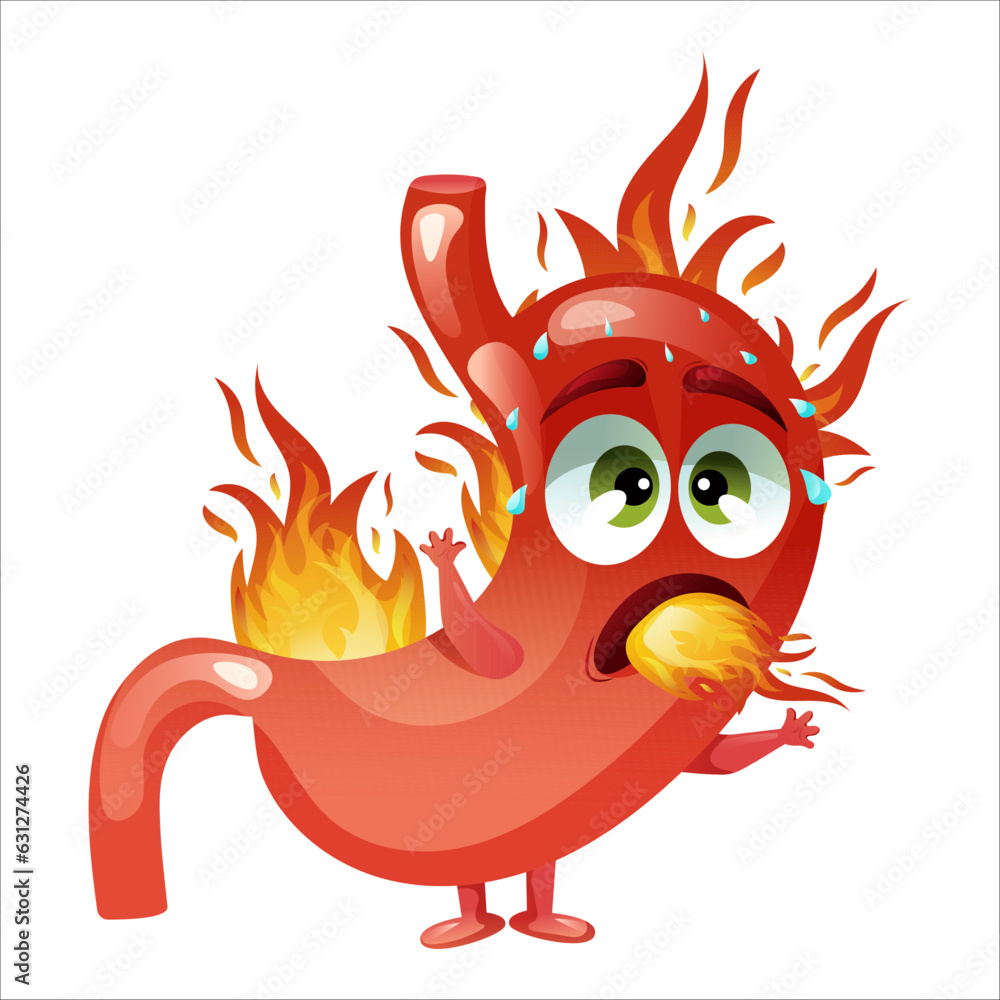 Cartoon stomach character. Concept diseased internal organ abdominal ...