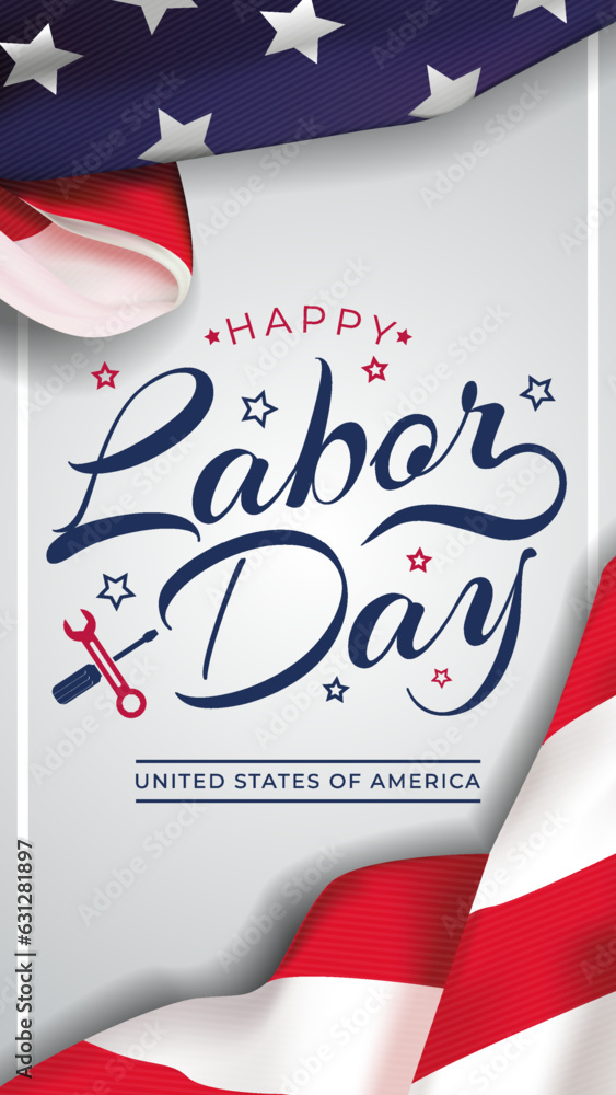 USA Labor Day vertical greeting card with brush in United States ...
