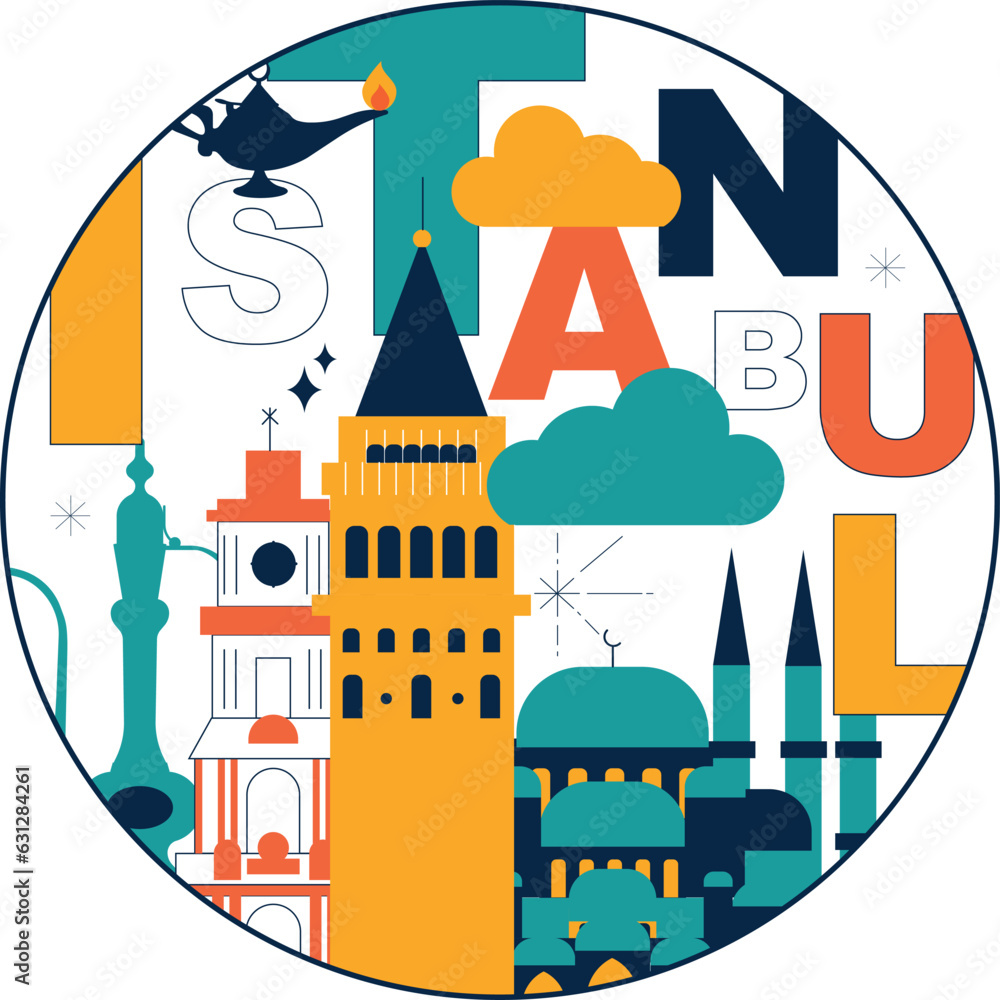Typography word "Istanbul" branding technology concept. Collection of ...
