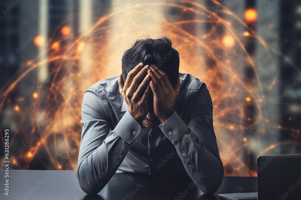 Gripping image of a person with their head in hands, demonstrating high ...