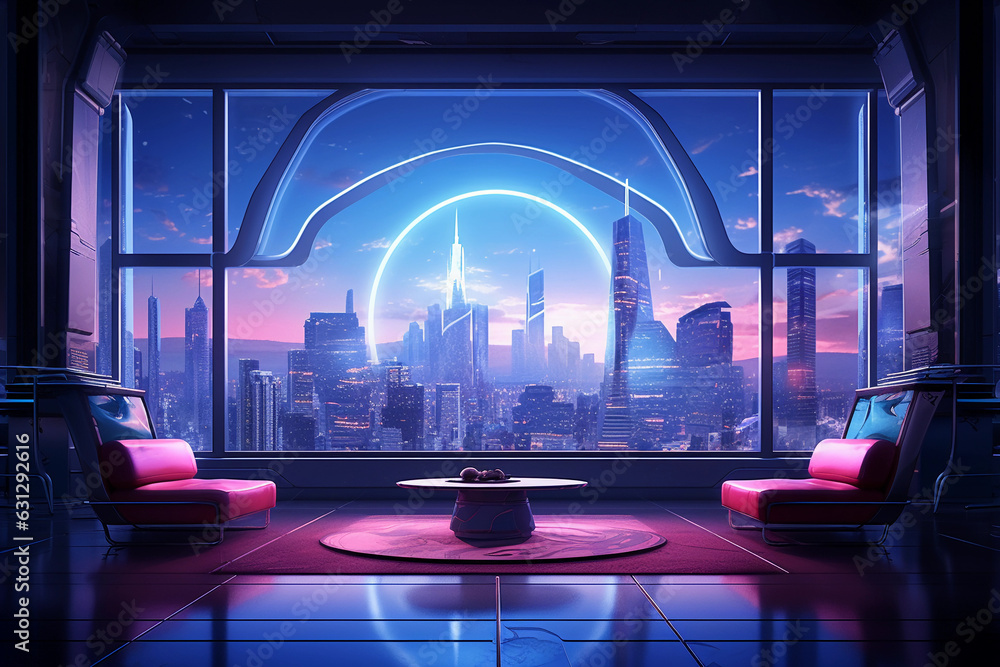 Futuristic, cyberpunk rendering of a boutique hotel suite, high ...