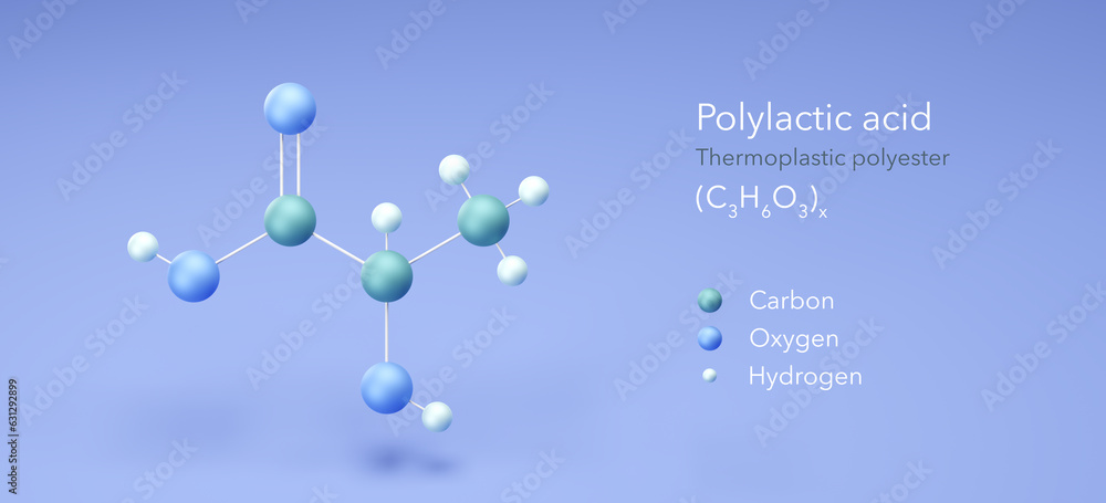 polylactic acid molecule, molecular structures, thermoplastic polyester ...