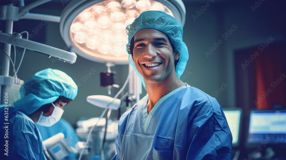 Smiling surgeon man in surgical operating room, talented doctor surgeon ...