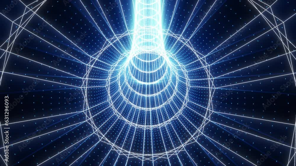 Flight in abstract blue lines neon sci-fi tunnel. Futuristic VJ motion graphics , EDM club ...