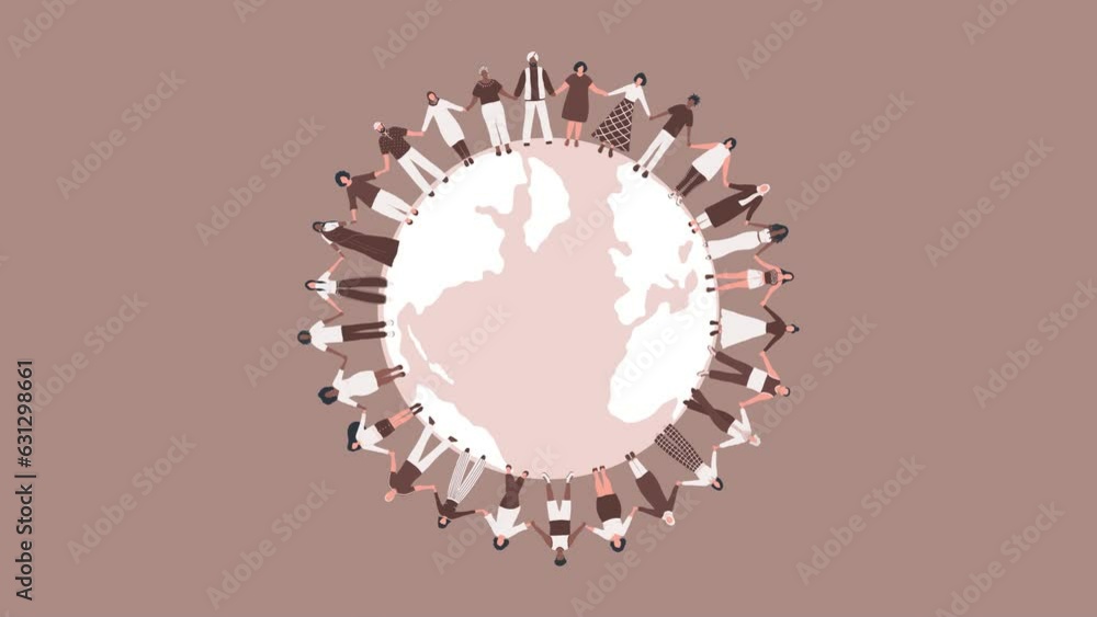 large group of people. Animation. Men and women are holding hands ...