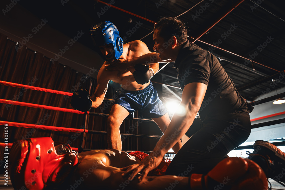 Boxing referee intervene, halting the fight to check fallen competitor ...