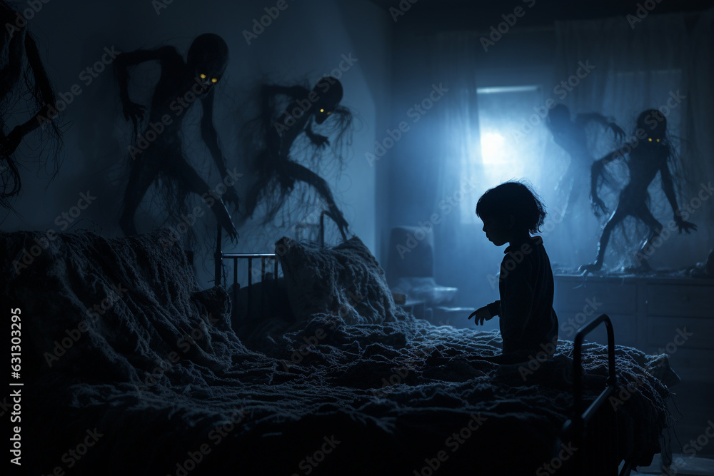 Nightmares, bad dreams. Terrible, scared, fear, unhappy, spooky, creepy ...