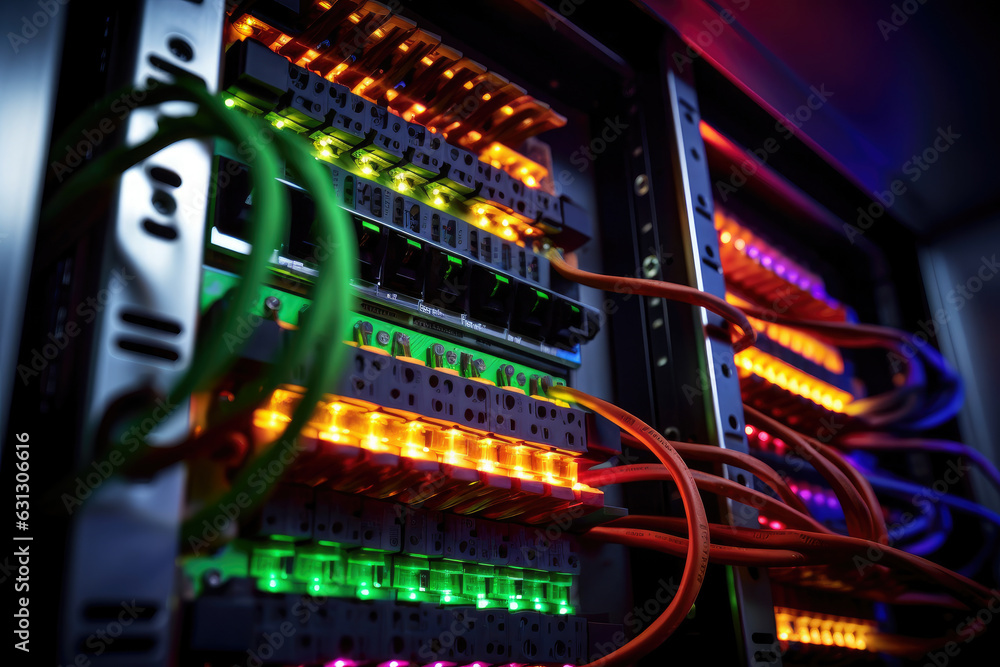Extremely close-up of Busbars in an electrical cabinet with cables ...