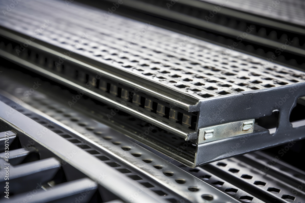 Extremely close-up of a cable tray's cross-section demonstrating its ...